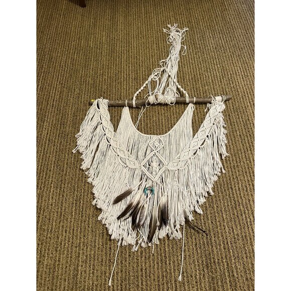 Accents | Large Wall Art Boho Macrame With Feathers Turquoise Horns ...